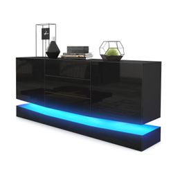 Vladon SIDEBOARD City Fronten in Schwarz Hochglanz
