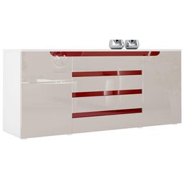 Vladon SIDEBOARD Sintra Sandgrau Hochglanz / Bordeaux Hochglanz