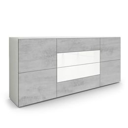 Vladon SIDEBOARD Rova Beton Oxid Optik / Wei&szlig; Hochglanz