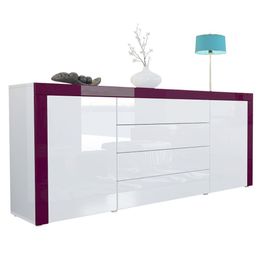 Vladon SIDEBOARD La Paz Wei&szlig; Hochglanz / Brombeer Hochglanz