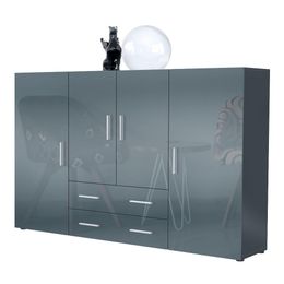Vladon HIGHBOARD Nora T&uuml;ren in Grau Hochglanz