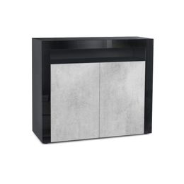 Vladon KOMMODE Valencia Beton Oxid Optik/ Schwarz Hochglanz