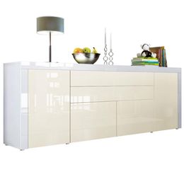 Vladon SIDEBOARD La Paz Creme Hochglanz / Wei&szlig; Hochglanz
