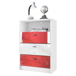 Vladon KOMMODE Pino Fronten Rot, Wei&szlig; & Rot