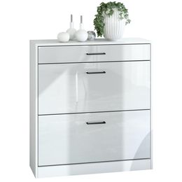 Vladon SCHUHSCHRANK Elvas Front in Wei&szlig; Hochglanz