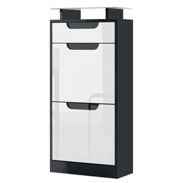 Vladon SCHUHSCHRANK Fiesta Wei&szlig; Hochglanz / Schwarz Hochglanz