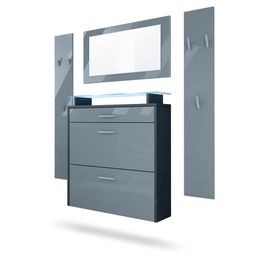 Vladon GARDEROBE Malea Fronten in Grau Hochglanz