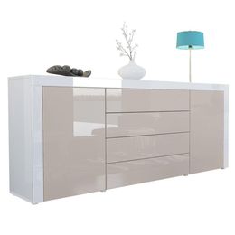 Vladon SIDEBOARD La Paz Sandgrau Hochglanz / Wei&szlig; Hochglanz