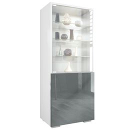 Vladon VITRINE Granada Grau Hochglanz