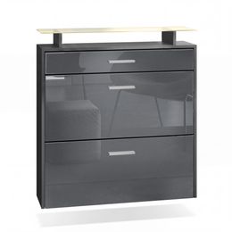 Vladon SCHUHSCHRANK Malea Fronten in Grau Hochglanz