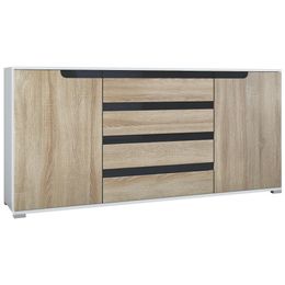 Vladon SIDEBOARD Sylt Eiche s&auml;gerau / Schwarz Hochglanz