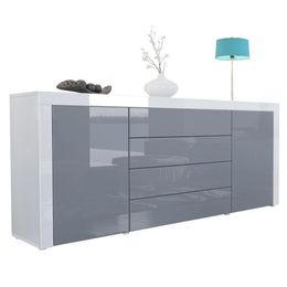 Vladon SIDEBOARD La Paz Grau Hochglanz / Wei&szlig; Hochglanz