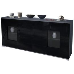Vladon SIDEBOARD Gr&ouml;mitz Schwarz Hochglanz