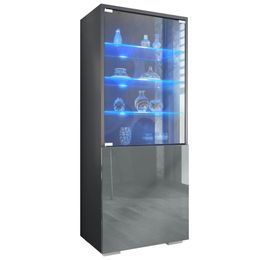Vladon VITRINE Granada Grau Hochglanz