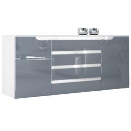 Vladon SIDEBOARD Sintra Grau Hochglanz / Wei&szlig; Hochglanz