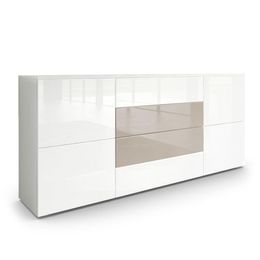 Vladon SIDEBOARD Rova Wei&szlig; Hochglanz / Sandgrau Hochglanz