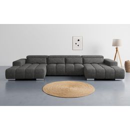 Wohnlandschaft COTTA "Orion U-Form, B: 400 cm", anthrazit, B:400cm T:186cm, 100% POLYESTER (PES), Sofas, Wohnlandschaft, Kopfteilverstellung & 4 Kissen, optional elektr. Sitztiefenverstellung