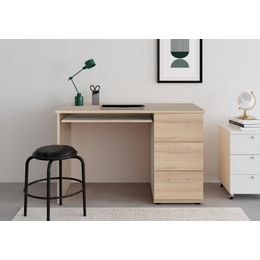 Schreibtisch VOGL M&Ouml;BELFABRIK "Tobi, wahlweise mit 3 Schubk&auml;sten oder 1 Schubkasten/1 T&uuml;r", braun (buchefarben), B:115cm H:73cm T:56cm, Tische, Schreibtisch, optional mit Tastaturauszug, Breite 115 cm
