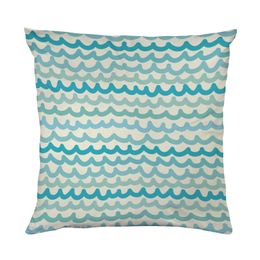 Dekokissen queence "Wellen", bunt (bedruckt), B:40cm L:40cm, Polyester, Dekokissen_Sitzkissen_Kissenh&uuml;llen, Beidseitig bedruckte Kissenh&uuml;lle, Kissen 40x40cm, inkl. Rei&szlig;verschluss