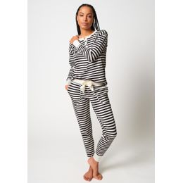 Pyjama Skiny "Night In Mix & Match", Damen, Gr. 44, yingyang stripes, Single Jersey, Obermaterial: 95% Baumwolle, 5% Elasthan, gestreift, normal lang, eckiger Ausschnitt, Homewear-Sets Pyjama, bequem, elastischer Bund, mit Taschen, Baumwollmix