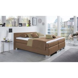 Boxspringbett Hapo "ATLANTA mit niedrigem Kopfteil", hellbraun, B:210cm L:210cm, Komplettbetten, Boxspringbett, erh&auml;ltlich in verschiedenen Breiten, Farben & Matratzenarten
