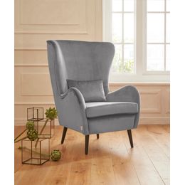 Sessel Home Affaire "Sallito, Ohrensessel, TV-Sessel", grau, B:76cm H:109cm T:85cm, Struktur Hahnentritt (67% Polypropylen, 33% Polyester);Samtoptik (100% Polyester);Fellimitat (100% Polyester);Samtcord (92% Polyester, 8% Polyamid);Struktur (100% Polyester);Struktur fein (100% Polyester), Sessel, Sessel, f&uuml;r Wohnzimmer, auch in Samtcord
