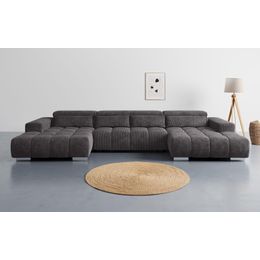 Wohnlandschaft COTTA "Orion U-Form, B: 400 cm", anthrazit, B:400cm T:186cm, 88% POLYESTER (PES) 12% POLYAMID (PA), Sofas, Wohnlandschaft, Kopfteilverstellung & 4 Kissen, optional elektr. Sitztiefenverstellung