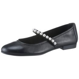 Ballerina Tamaris, Damen, Gr. 39, schwarz, Leder, Lederimitat, unifarben, Schuhe Ballerina, Blockabsatz, Businesschuh, Abendschuh mit eleganten Zierperlen