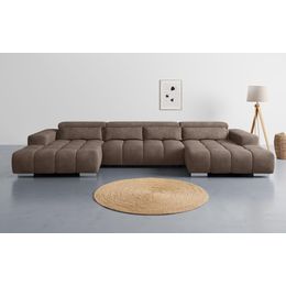 Wohnlandschaft COTTA "Orion U-Form, B: 400 cm", taupe, B:400cm T:186cm, 96% POLYESTER (PES) 4% POLYAMID (PA), Sofas, Wohnlandschaft, Kopfteilverstellung & 4 Kissen, optional elektr. Sitztiefenverstellung