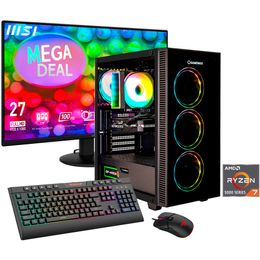 GAMEMAX Gaming-PC-Komplettsystem "MegaDeal Draco XD 2827 AMD Ryzen 7 5700X 16GB 1TB SSD RTX 5060Ti", Energieeffizienz: D (A-G), schwarz, Microsoft Windows 11 Home (64 Bit), 16 GB RAM 1.000 GB SSD, Computer_Komplettsysteme, Windows 11 + MSI PRO MP272L LCD-Monitor, 68,6cm (27")