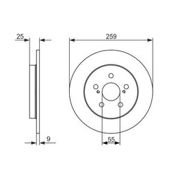 Bosch Bremsscheibe 0986479721 voll 259mm 9mm f&uuml;r LEXUS