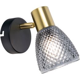 N&auml;ve N&Auml;VE Wandleuchte "Lindita", schwarz, 1, &Oslash; 8,5cm H: 14cm, 1 Stk., Leuchten, 1er Spot, Relief-Glasschirm smokey, Gestell messing matt, 1x E14 exkl., Wandleuchte