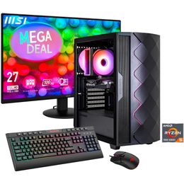 GAMEMAX Gaming-PC-Komplettsystem "MegaDeal Diamond BK 2831 AMD Ryzen 5 7500F 16GB DDR5 1TB SSD RTX 5060", Energieeffizienz: D (A-G), schwarz, Microsoft Windows 11 Home (64 Bit), 16 GB RAM 1.000 GB SSD, Computer_Komplettsysteme, Windows 11, DDR5 RAM + MSI PRO MP272L LCD-Monitor, 68,6cm (27")