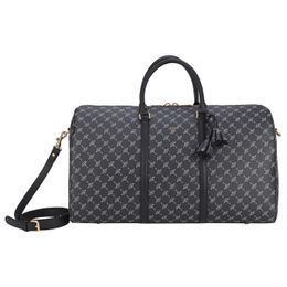 JOOP! Weekender JOOP "cortina 1.0 aurora weekender lhz", Damen, Gr. B/H/T: 50cm x 29cm x 22cm, blau (schwarz navy), Lederimitat, bedruckt, Taschen Weekender, Reisetasche Sporttasche mit abnehmbaren Schulterriemen