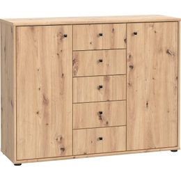Kommode FORTE "Tempra, Kommode, 2 T&uuml;ren, 5 Schubk&auml;sten, viel Stauraum", braun (artisan eiche), B:108,8cm H:85,5cm T:34,8cm, Sideboards, Kommode, Breite 108,8 cm