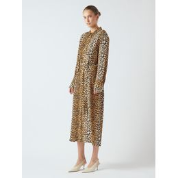 Hemdblusenkleid Y.A.S "YASKAYA LS LONG SHIRT DRESS S. NOOS", Damen, Gr. 42, N-Gr, braun (nomad aop:leonora print), Web, Obermaterial: 85% Viskose, 15% Nylon, bedruckt, regular fit kn&ouml;chellang, Kleider, Sommerkleid