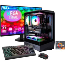 GAMEMAX Gaming-PC-Komplettsystem "MegaDeal VISTA COC AB 2832 Ryzen 5 7500F 16GB DDR5 1TB SSD RTX 5060", Energieeffizienz: D (A-G), schwarz, Microsoft Windows 11 Home (64 Bit), 16 GB RAM 1.000 GB SSD, Computer_Komplettsysteme, Windows 11, DDR5 RAM + MSI PRO MP272L LCD-Monitor, 68,6cm (27")