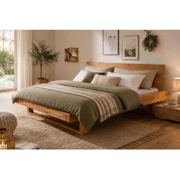 Massivholzbett Home Affaire "Ultima Balkenbett Doppelbett, F&uuml;&szlig;e mit Kufenform", braun (wildeiche), B:178cm L:228cm, Betten, Massivholzbett, Massivholz, Skandinavisches Design, Robust, stabil, FSC zertifiziert