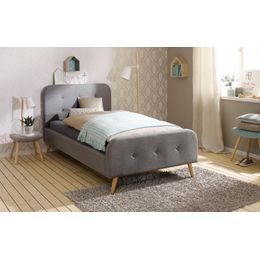 Polsterbett Home Affaire "Amrum", grau, B:115cm L:219cm, Betten, Polsterbett, mit aufwendiger Knopfleiste am gepolstertem Kopf-und Fu&szlig;teil