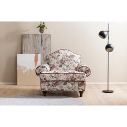Sessel Home Affaire "LUCIENNE", bunt (amber paradise), B:110cm H:96cm T:90cm, Sessel, Sessel, mit gedrechselten F&uuml;&szlig;en aus Holz