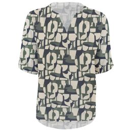 3/4-Arm-Shirt STOOKER WOMEN "MARIE Print Shirt Bluse 3/4-Arm", Damen, Gr. 36/38, gr&uuml;n aop, Jersey, 100% Baumwolle, regular fit, V-Ausschnitt, Shirts 3/4-Arm-Shirt, Regular Fit Shirt Bluse Baumwolle Shirt Knopfleiste f&uuml;r Damen