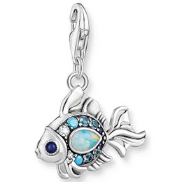 Charm-Einh&auml;nger Thomas Sabo "Fisch mit blauen Steinen", bunt (silberfarben, blau, blau), Charms, Damen, Silber 925 (recycelt), mit Glas-Keramik Stein