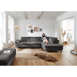 Ecksofa DIE PLANBAR "MP-IN14007, Breite 306 cm", grau (anthrazit), B:306cm H:84cm T:197cm, 100% Polyester, Sofas, Ecksofa, wahlweise mit Bettfunktion und verstellbaren Kopfst&uuml;tzen, in Cord