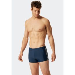 Badehose Schiesser "Nautical Casual", Herren, Gr. 6, N-Gr, blau (801, admiral), Gewirkt, Baumwolle, Elasthan, unifarben mit Farbeinsatz, Badehosen Badehose, mit seitlichen Streifen, flache Rei&szlig;verschlusstasche