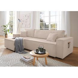 Ecksofa OTTO HOME "CASSI L-Form, 241cm - OTTO. Verl&auml;ssliche Qualit&auml;t.", beige (creme), B:241cm H:80cm T:48cm, Sofas, Ecksofa, Schlaffunktion (133/200), Bettkasten, Cord, Unser Tiefpreis