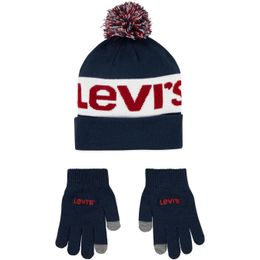Bommelm&uuml;tze LEVI'S KIDS, Jungen, Gr. - (128/158), blau (marineblaus), Obermaterial: 95% Polyacryl, 4% Polyamid, 1% Elasthan, M&uuml;tzen, im Set mit Handschuhen, f&uuml;r Gr&ouml;&szlig;en 128 bis 158