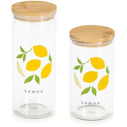 Vorratsglas zeller PRESENT "Lemon" m. Bambusdeckel", transparent (transparent, holzfarben), H:17cm &Oslash;:9cm, Bambus, Glas, Lebensmittelaufbewahrungsbeh&auml;lter, luftdicht, sch&uuml;tzt vor Feuchtigkeit, 850 ml