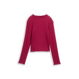 T-Shirt Tom Tailor, M&auml;dchen, Gr. 164, beetroot rot, Single Jersey, Obermaterial: 93% Baumwolle, 7% Elasthan, Strukturmuster, unifarben, regular fit taillenbedeckt, ohne Ausschnitt, gewellter Abschluss, Shirts T-Shirt, mit Rippstruktur