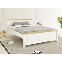 Massivholzbett OTTO HOME "ERIK', Made in Europe, optional mit Schublade, Massivholz Kiefer", wei&szlig; (wei&szlig;, oak), B:149,5cm H:85,8cm L:213cm, Betten, Massivholzbett, in mehreren Gr&ouml;&szlig;en, Landhausstil mit Kassettenoptik