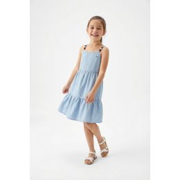Spaghettikleid Tommy Hilfiger "TENCEL STRAP DRESS", M&auml;dchen, Gr. 16 (176), N-Gr, blau (denim), Denim/Jeans, Obermaterial: 100% Lyocell, unifarben, regular fit knielang, eckiger Ausschnitt, Kleider, Kinder bis 16 Jahre, mit dekorativen Tr&auml;gerdetails